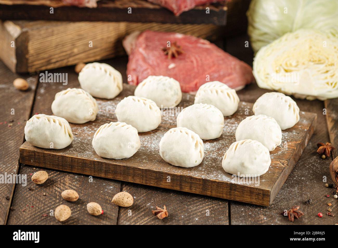 Semi finished manti dumplings Stock Photo - Alamy