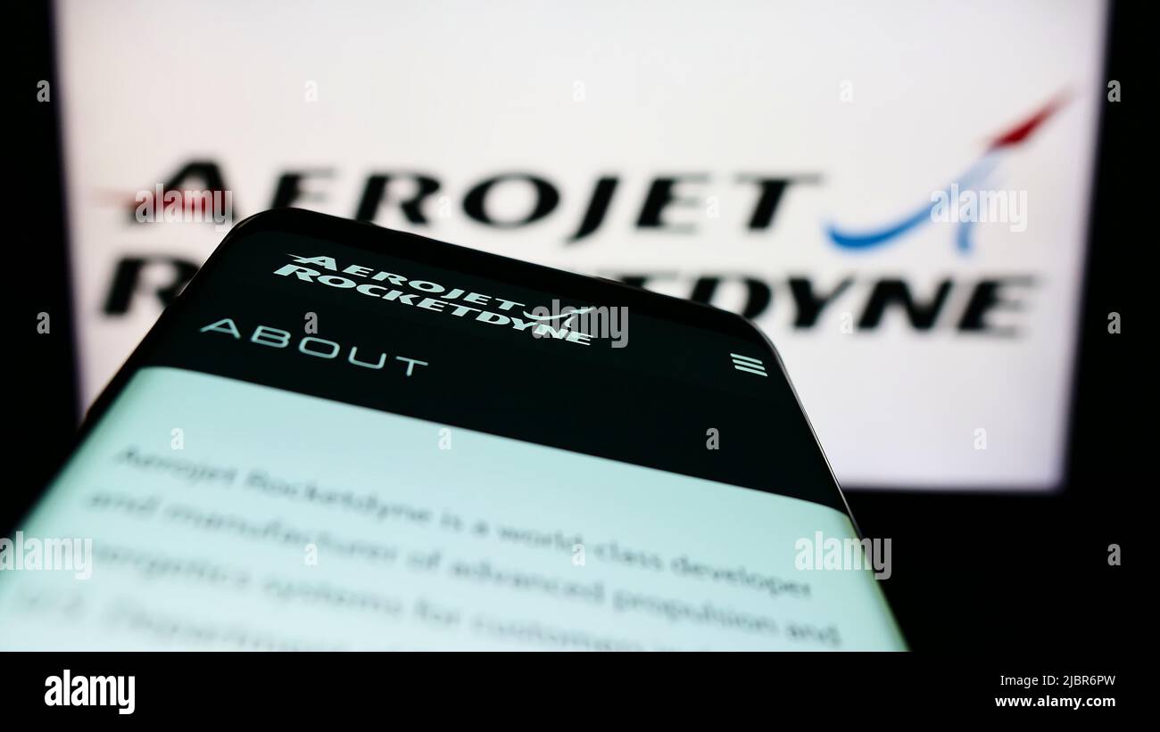 Mobile phone with webpage of US aerospace company Aerojet Rocketdyne on ...