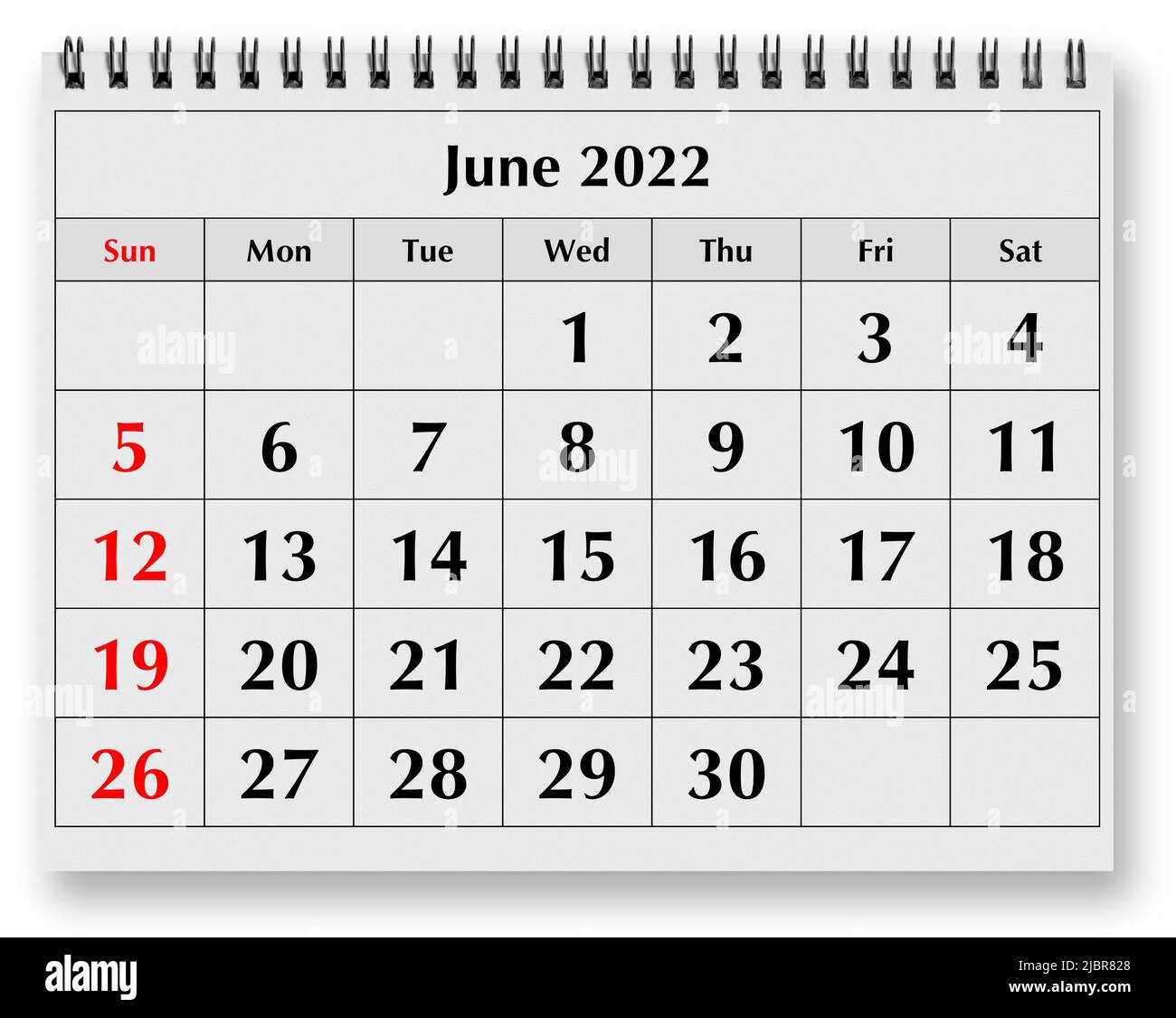 One page of the annual monthly calendar - June 2022 Stock Photo - Alamy