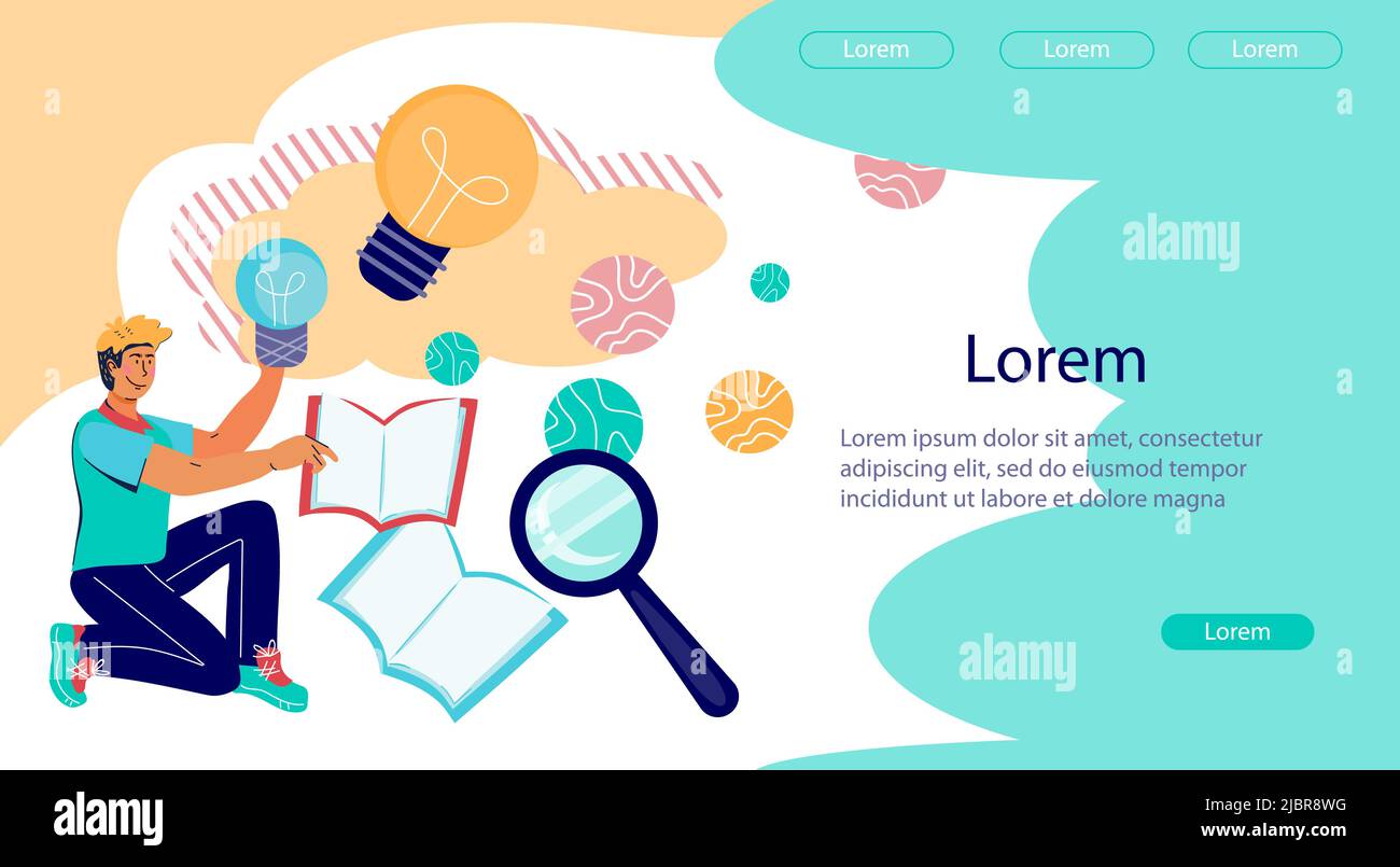 Bright business idea and genius solution website banner template, flat ...