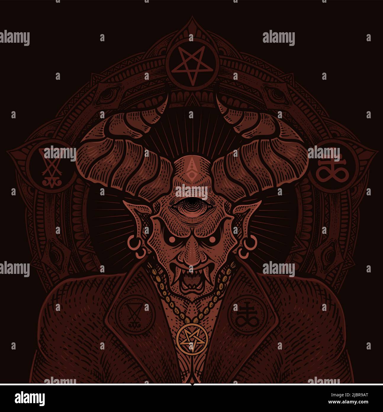 illustration badass demon with circle mandala Stock Vector Image & Art ...