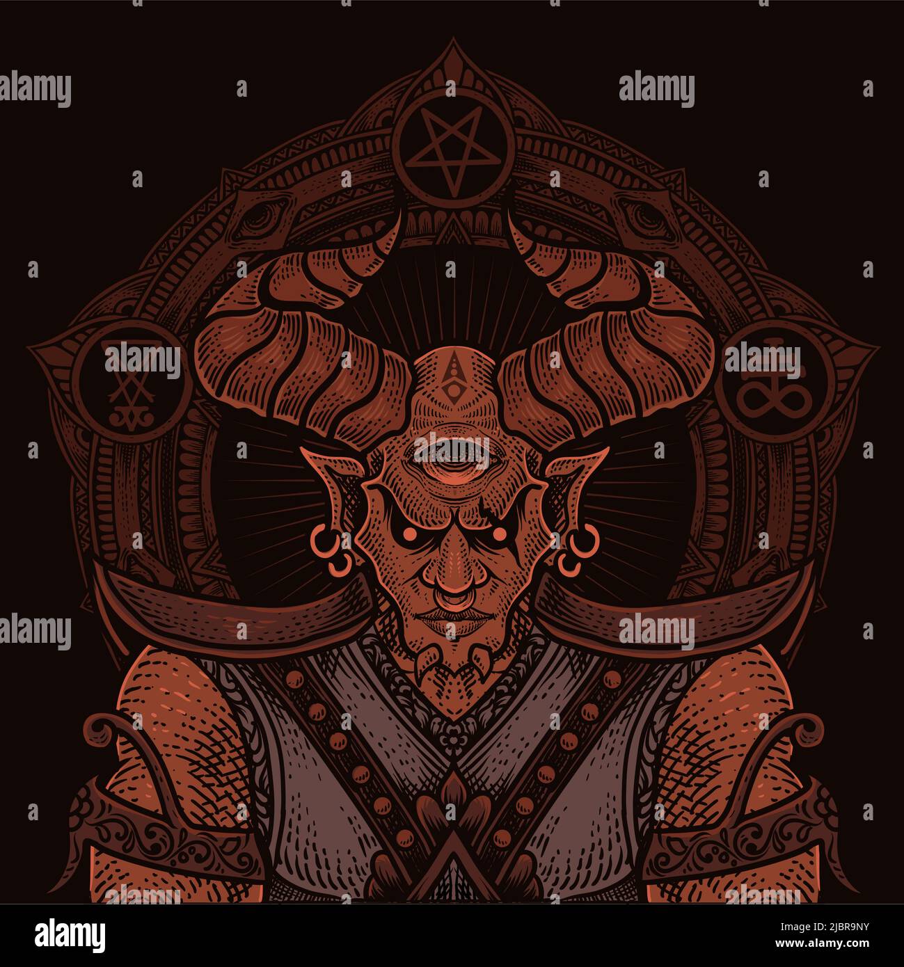 illustration badass demon with circle mandala Stock Vector Image & Art ...