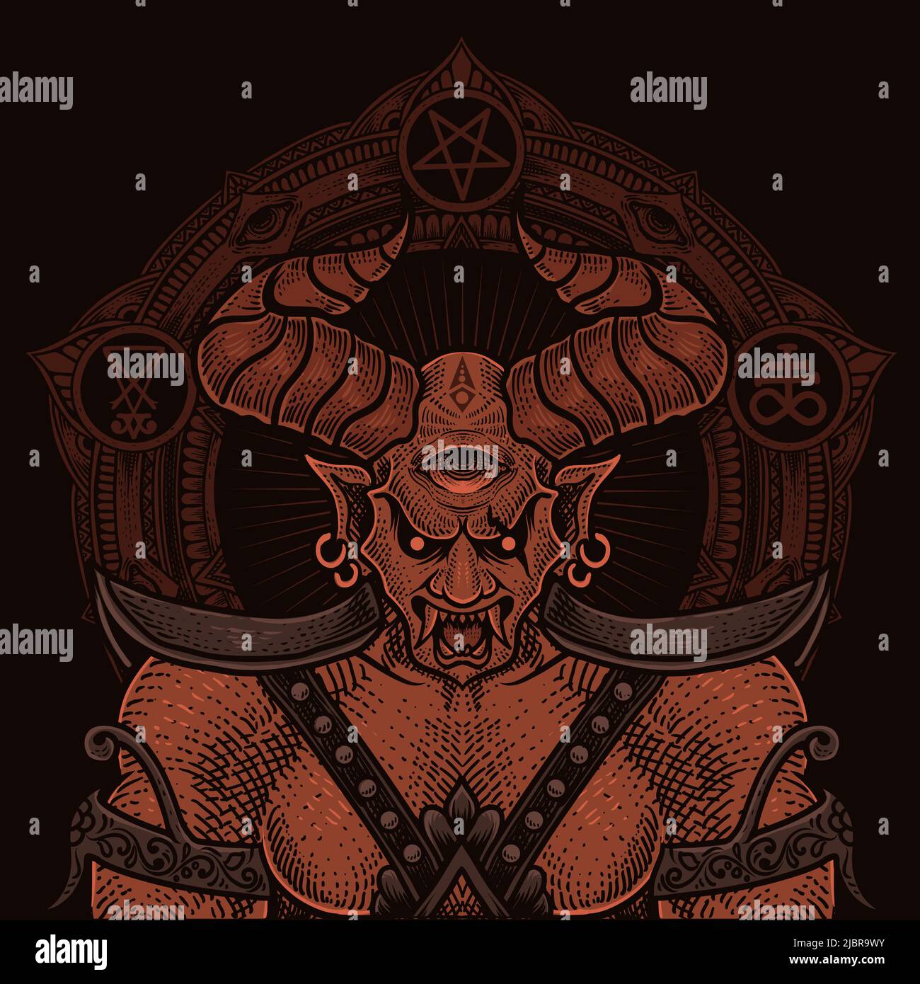 illustration badass demon with circle mandala Stock Vector Image & Art ...
