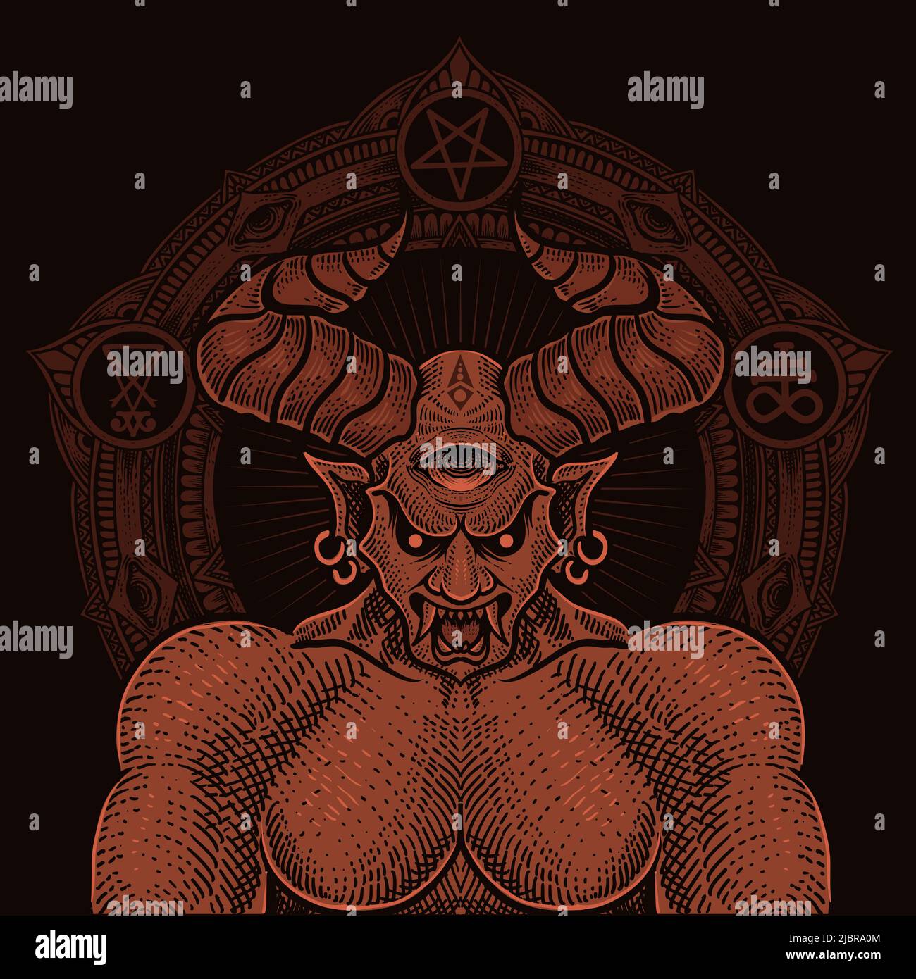 illustration badass demon with circle mandala Stock Vector Image & Art ...