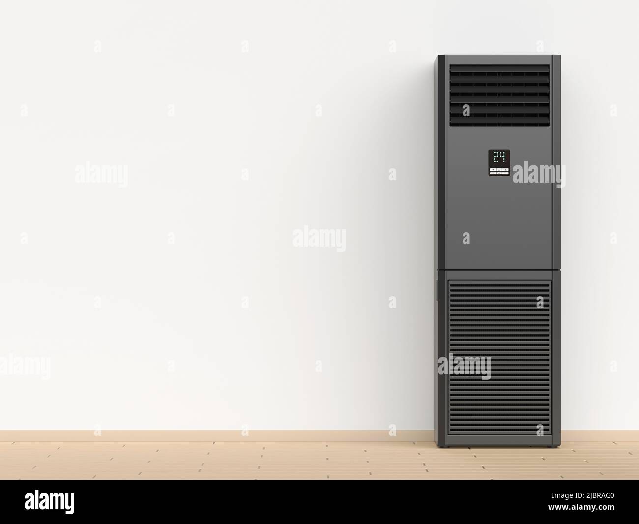 Black floor standing air conditioner in the room, front view Stock ...