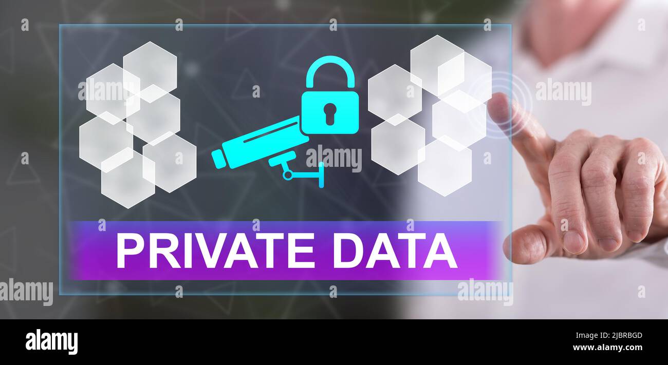 Man touching a private data concept on a touch screen with his finger ...