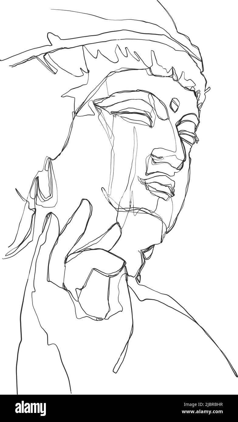 Continuous line drawing of Buddha face. Close up one line drawing ...