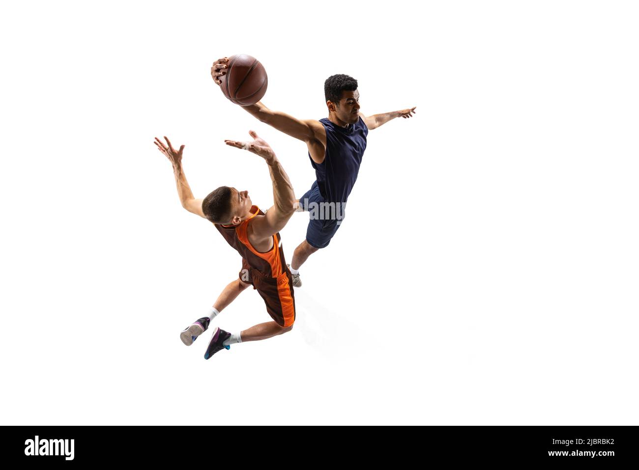 Full-length portrait of two young men, professional basketball players ...