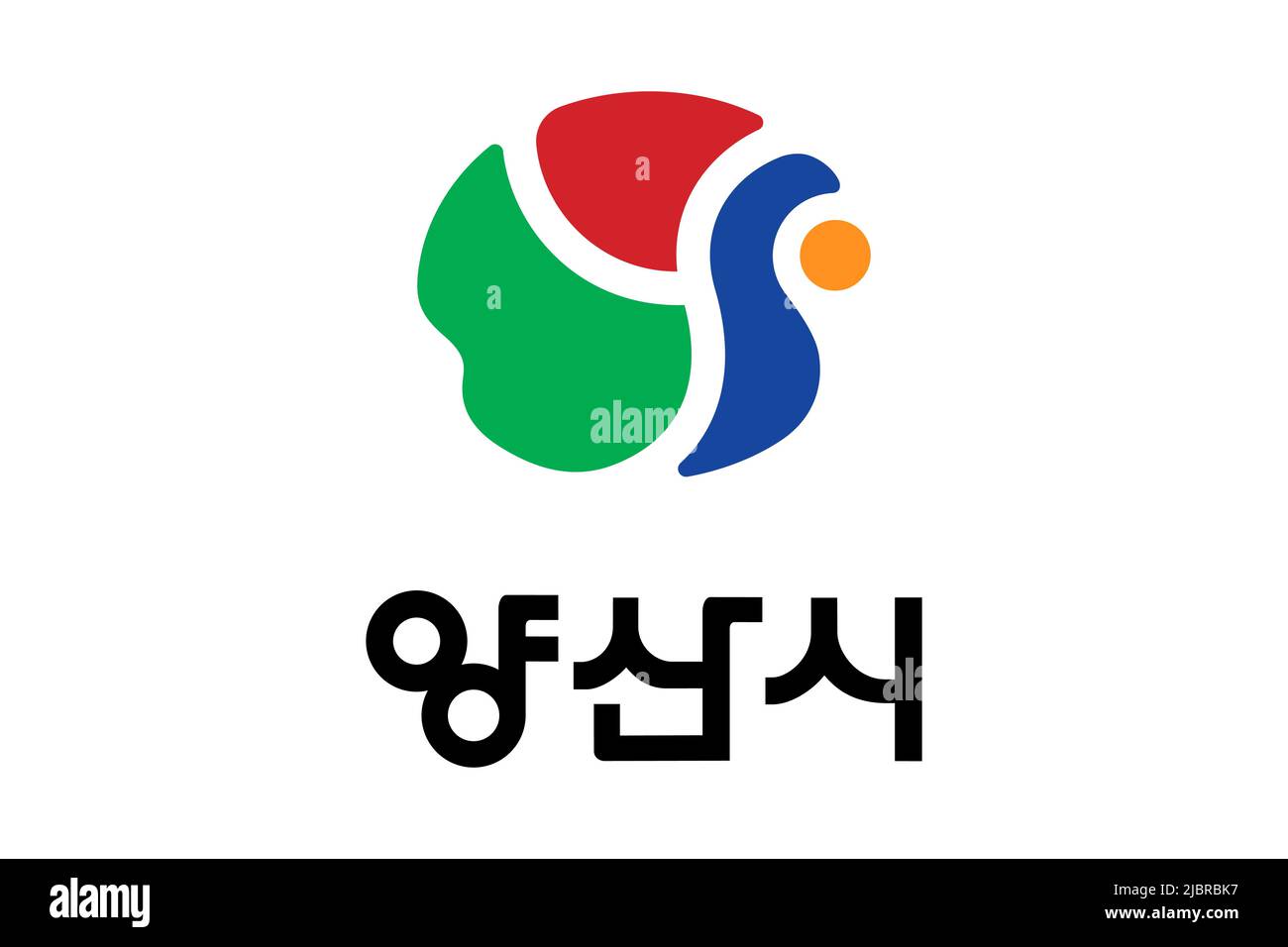 Top view of flag Yangsan city, South Korea. Korean travel and patriot ...