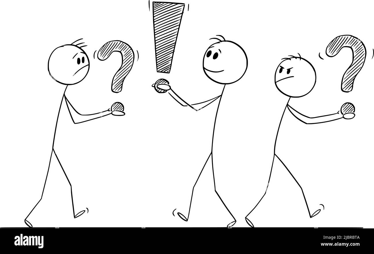 Person Holding Exclamation Mark or Symbol, Vector Cartoon Stick Figure ...