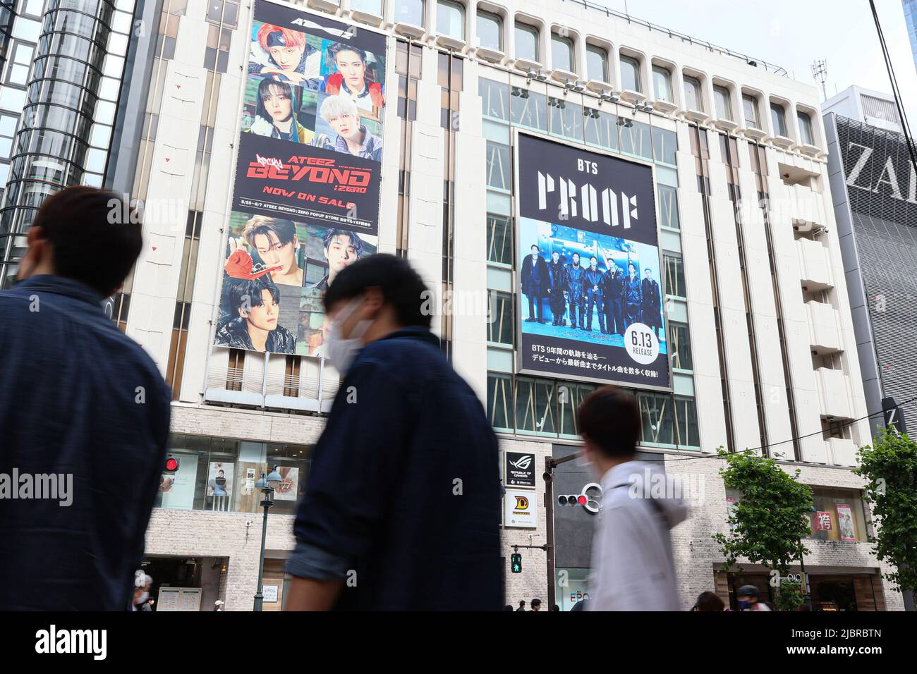 A billboard of South Korean boy band BTS is seen at Shibuya shopping ...