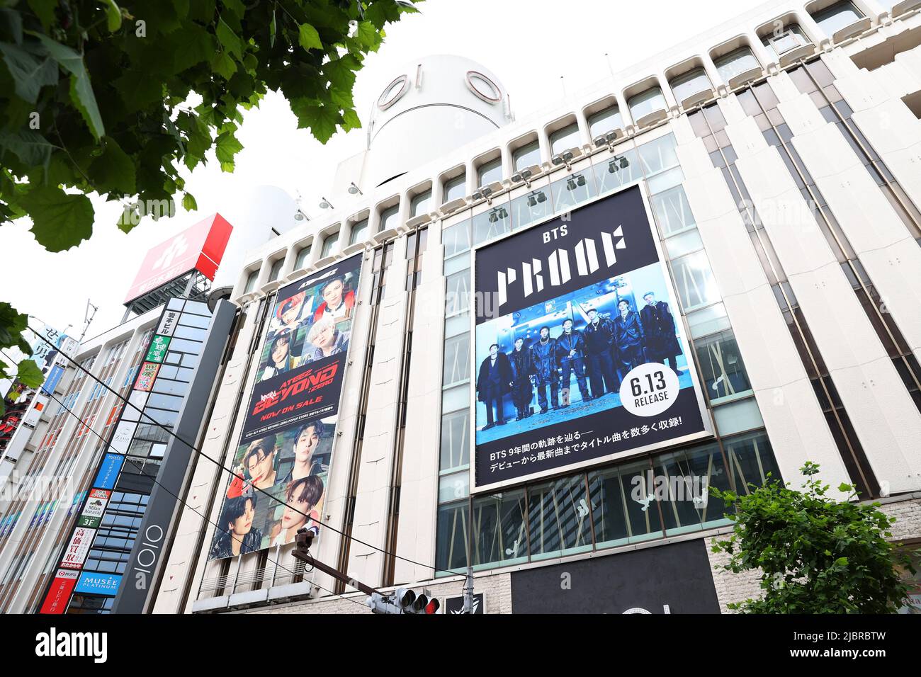 A billboard of South Korean boy band BTS is seen at Shibuya shopping ...