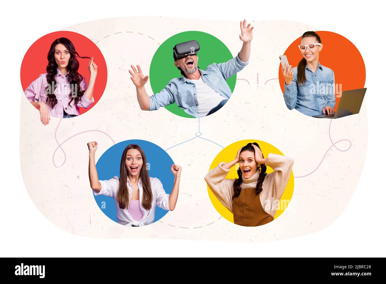 Trend creative poster of people excited global interaction using tech ...