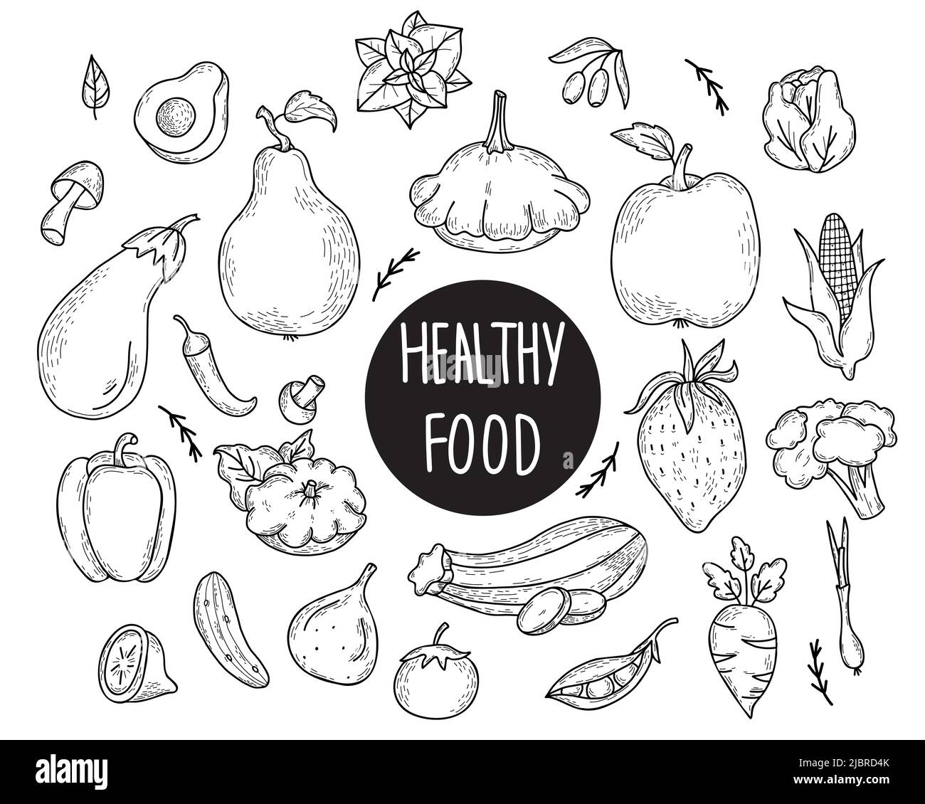 Big set of hand drawn vector drawings of vegetables and fruits. Healthy ...
