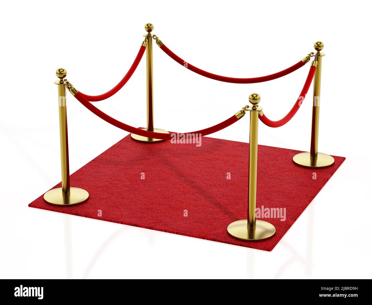 Square red carpet and velvet ropes isolated on white background. 3D ...