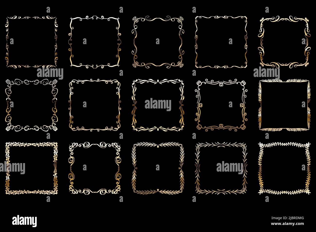 Vector luxury golden frames set. Ornamental shiny golden decorative ...