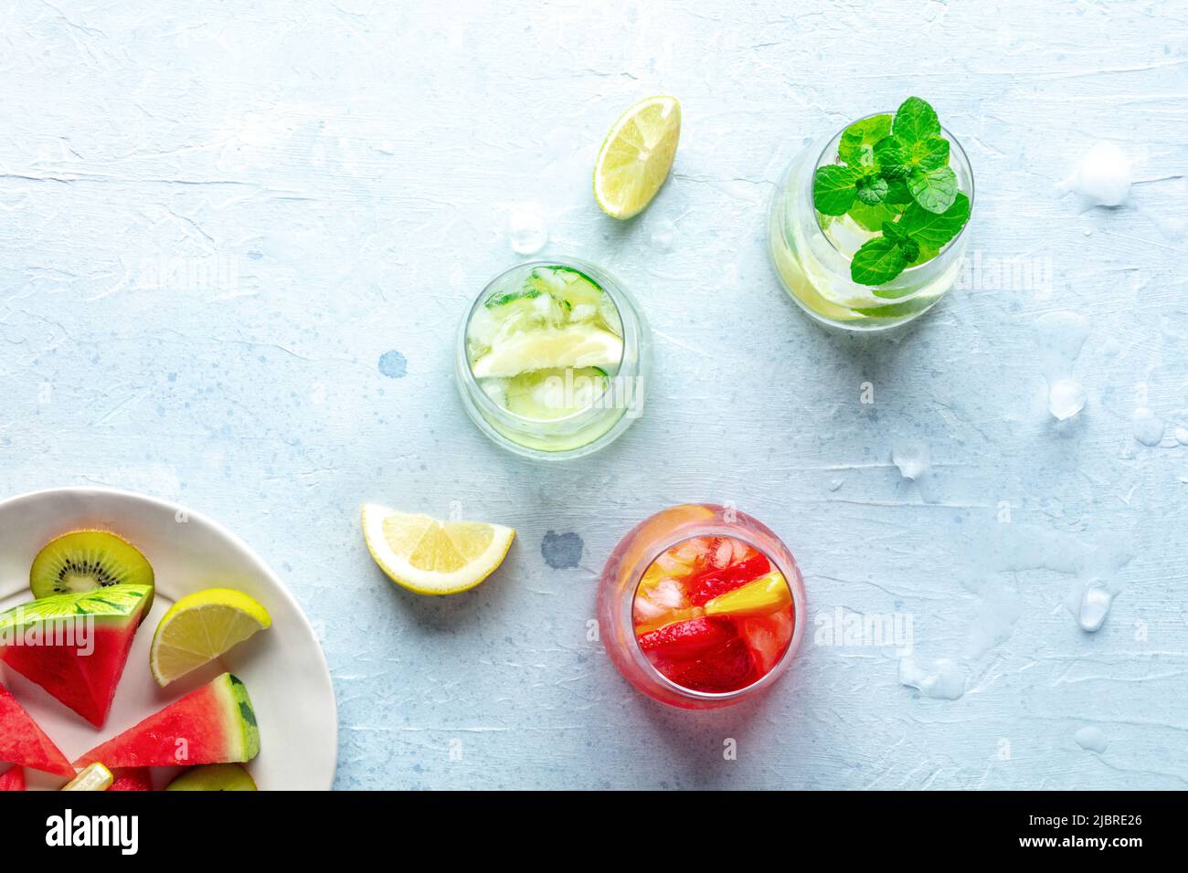 Summer cocktails. Cold drinks with fresh fruits. Healthy mocktails ...