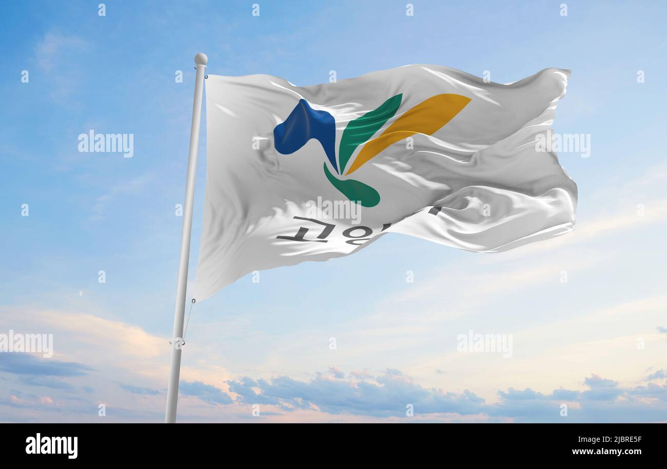 official flag of Goyang city, South Korea at cloudy sky background on ...