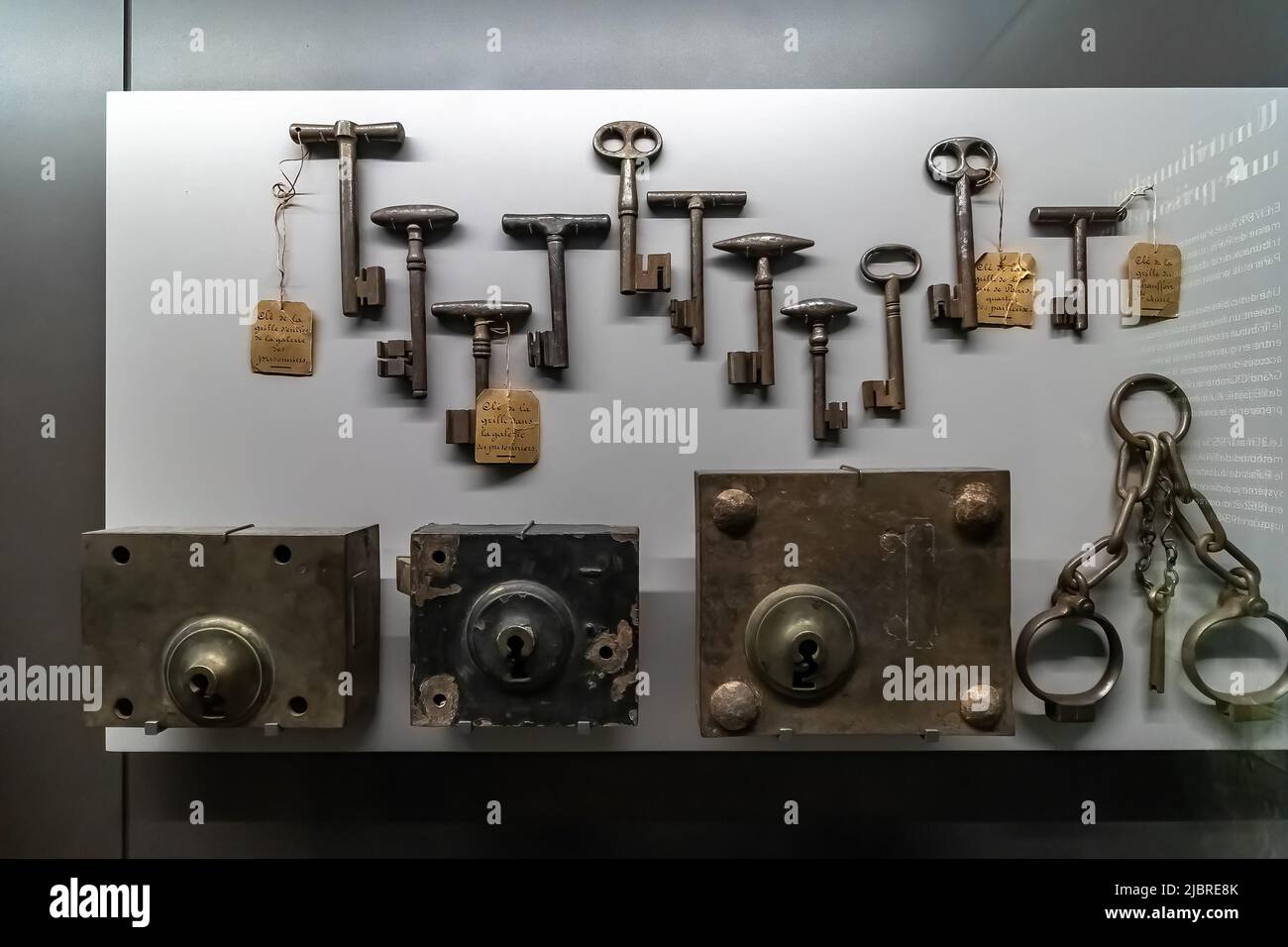 Paris, France - March 18, 2018: Set of locks and keys of the cells of ...