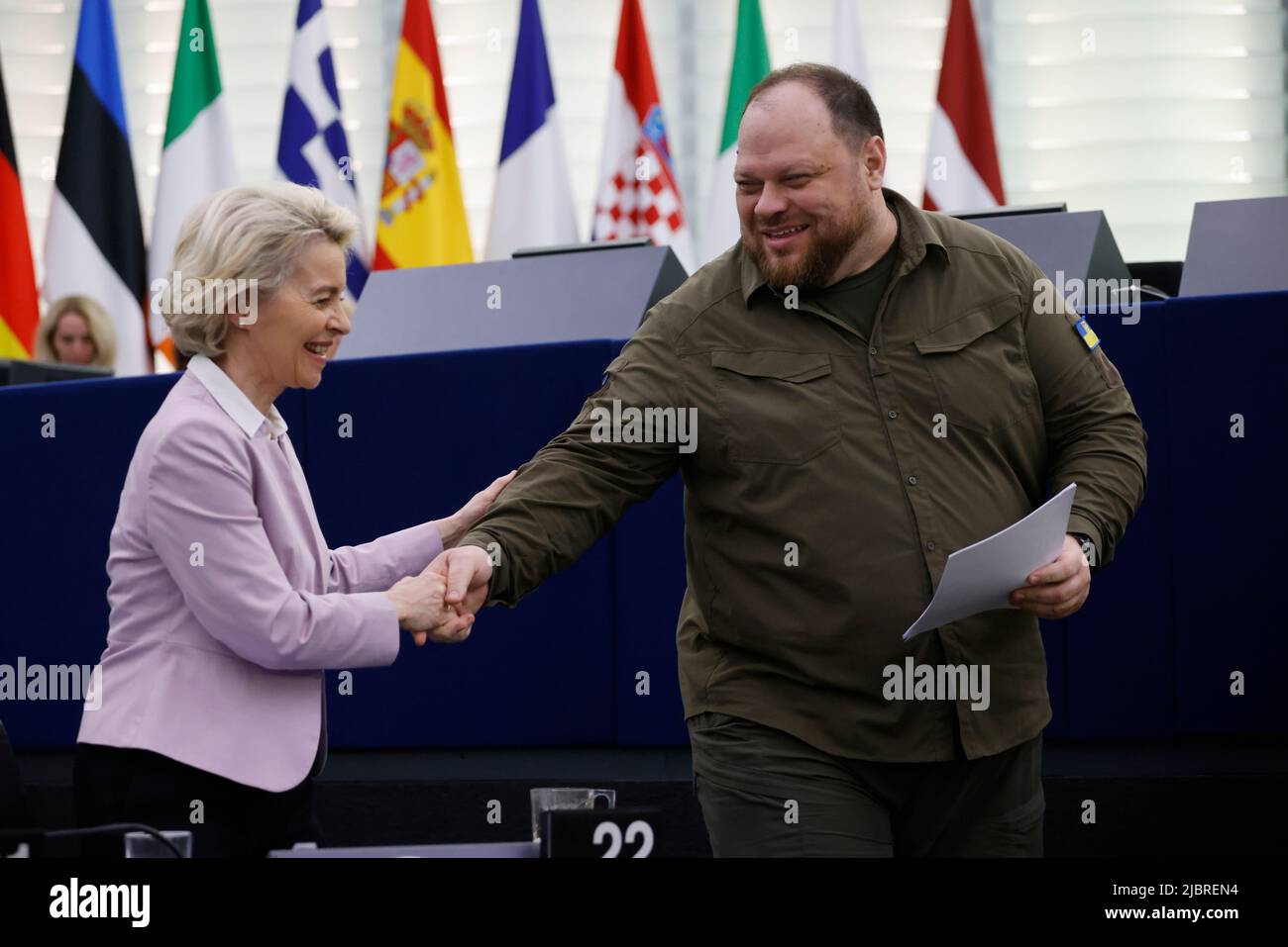 08 June 2022, France, Straßburg: Ukrainian Parliament Speaker Ruslan ...