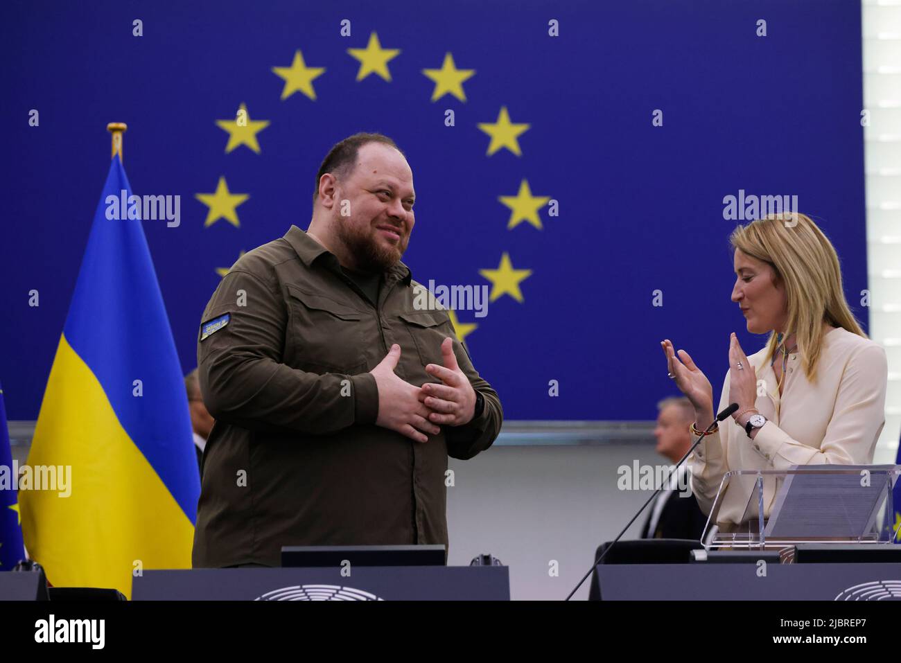 08 June 2022, France, Straßburg: Ukrainian Parliament Speaker Ruslan ...