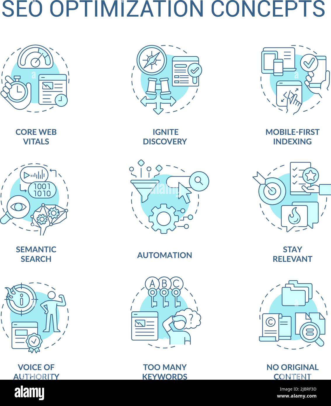 SEO optimization turquoise concept icons set Stock Vector Image & Art ...