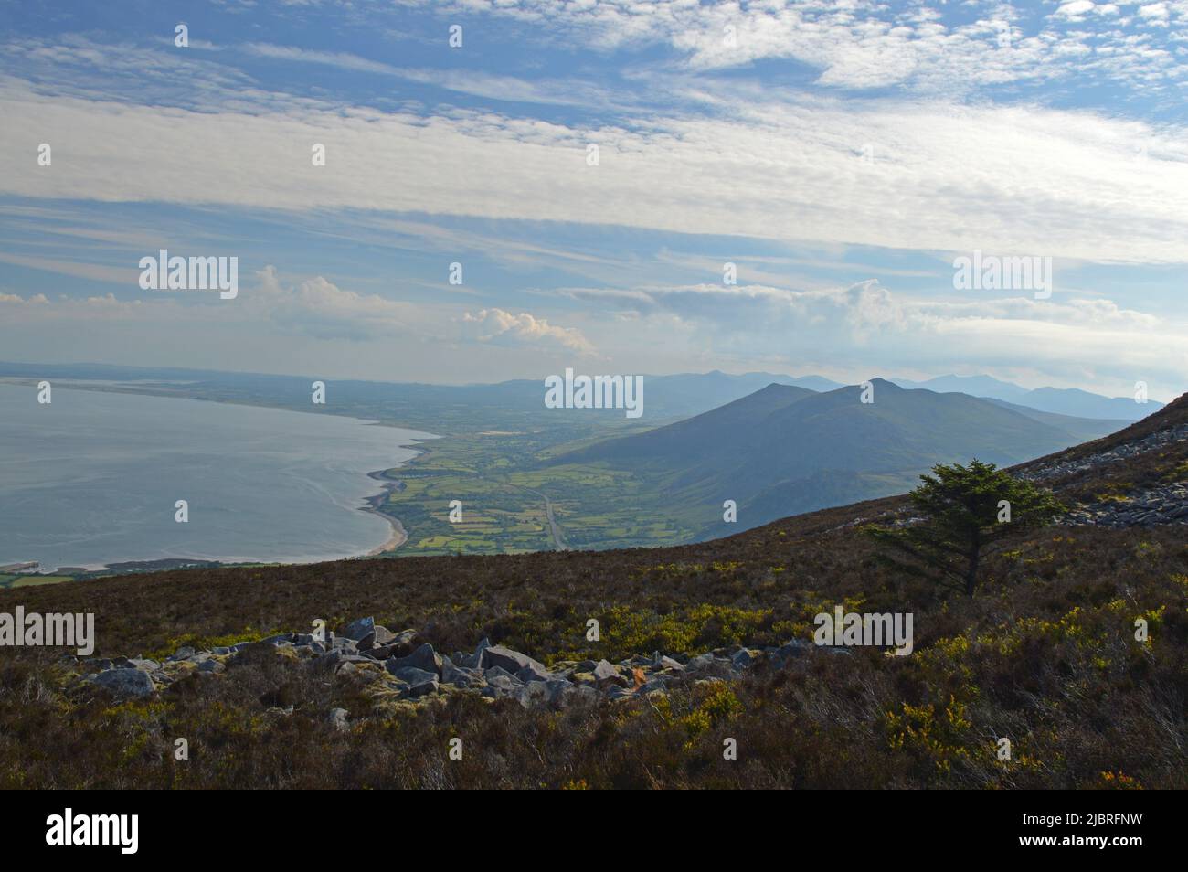 Views of llyn peninsula from summit of Garn Ganol, Wales Stock Photo ...