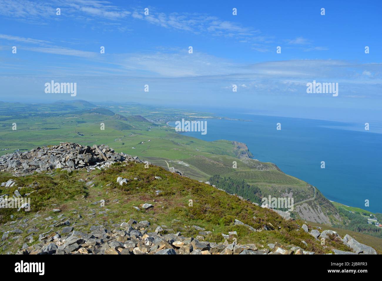 Views of llyn peninsula from summit of Garn Ganol, Wales Stock Photo ...