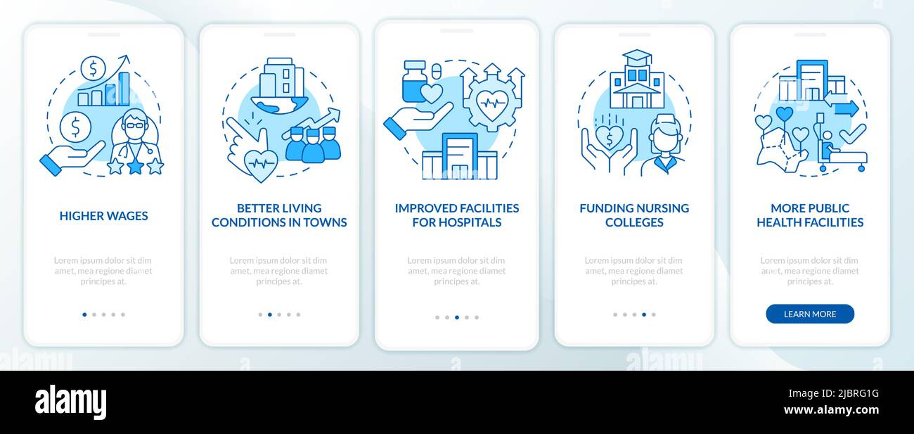 Improving healthcare access blue onboarding mobile app screen Stock ...