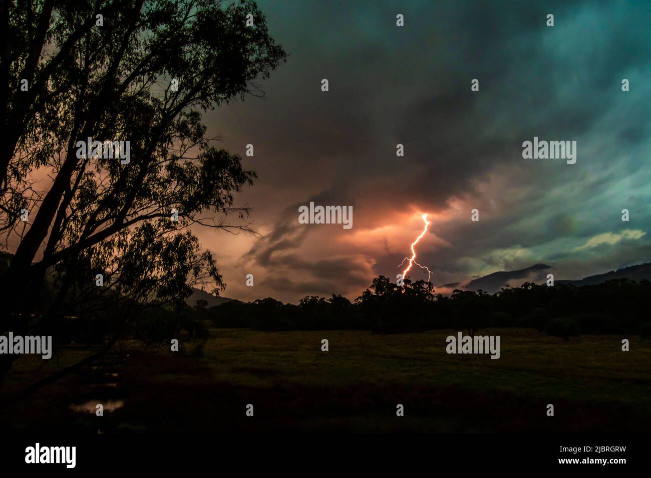 Lightning Storm over farm land Bright Victoria Australia summer storm ...