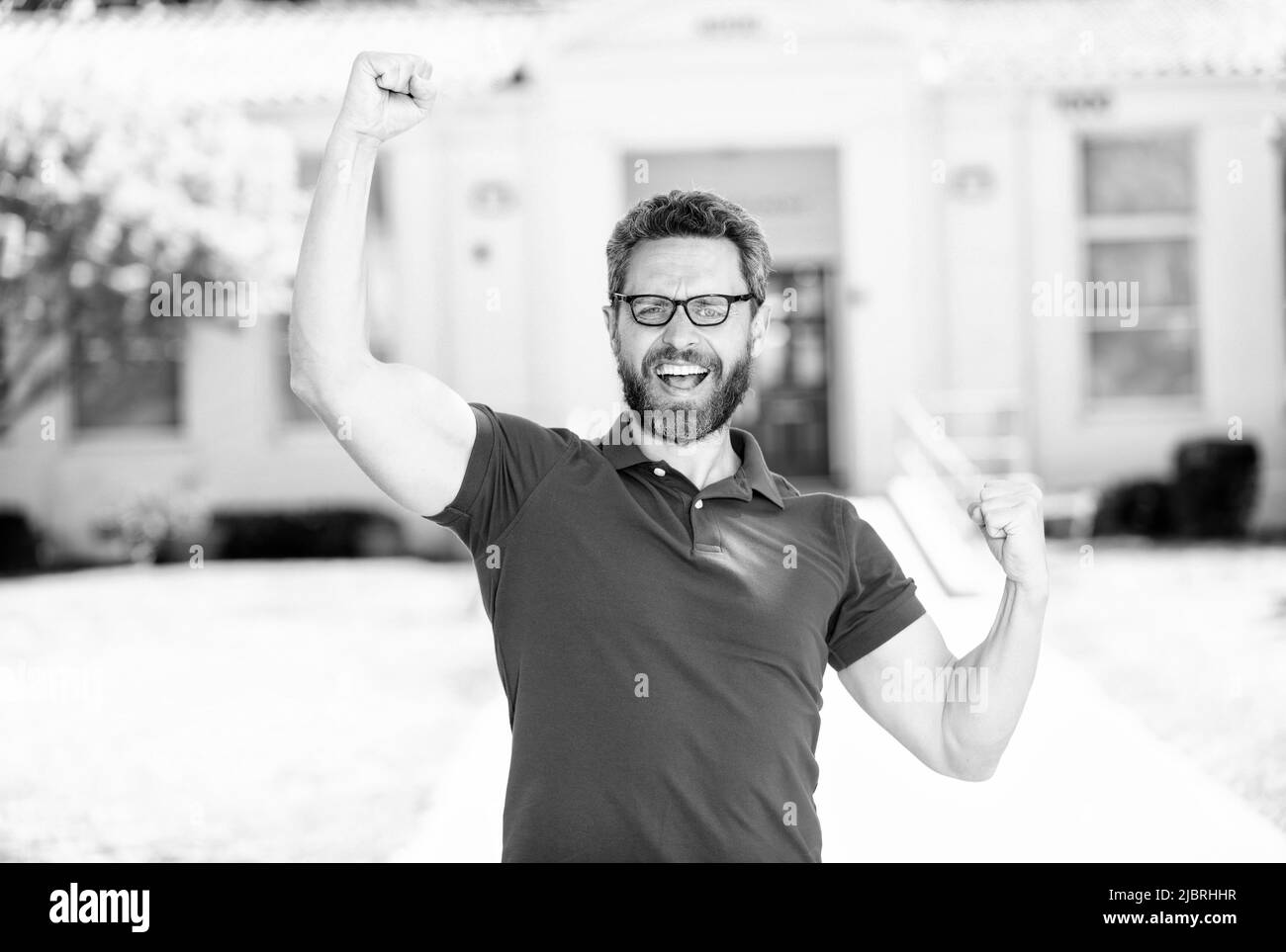 happy man in nerd glasses celebrating success, happiness Stock Photo ...