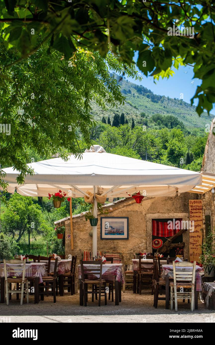 Traditional decorated greek terrace. Restaurant Stock Photo - Alamy