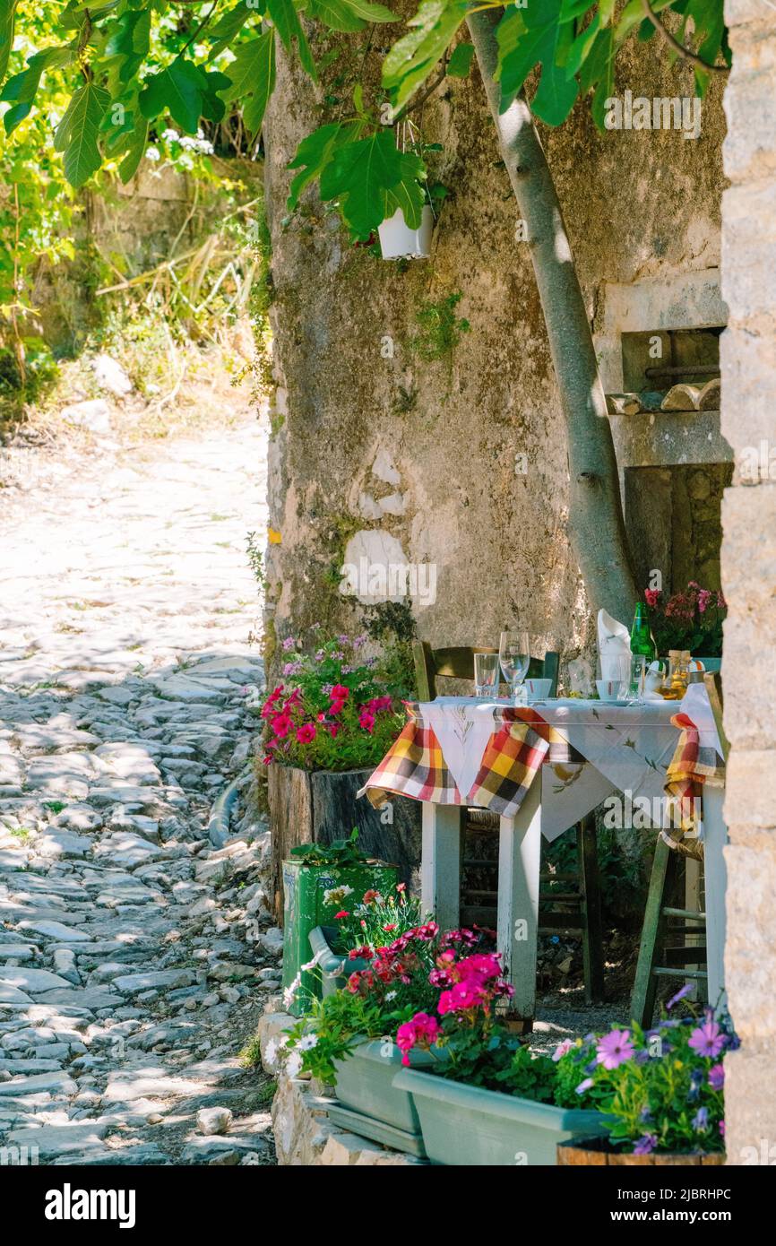 Traditional decorated greek terrace. Restaurant Stock Photo - Alamy