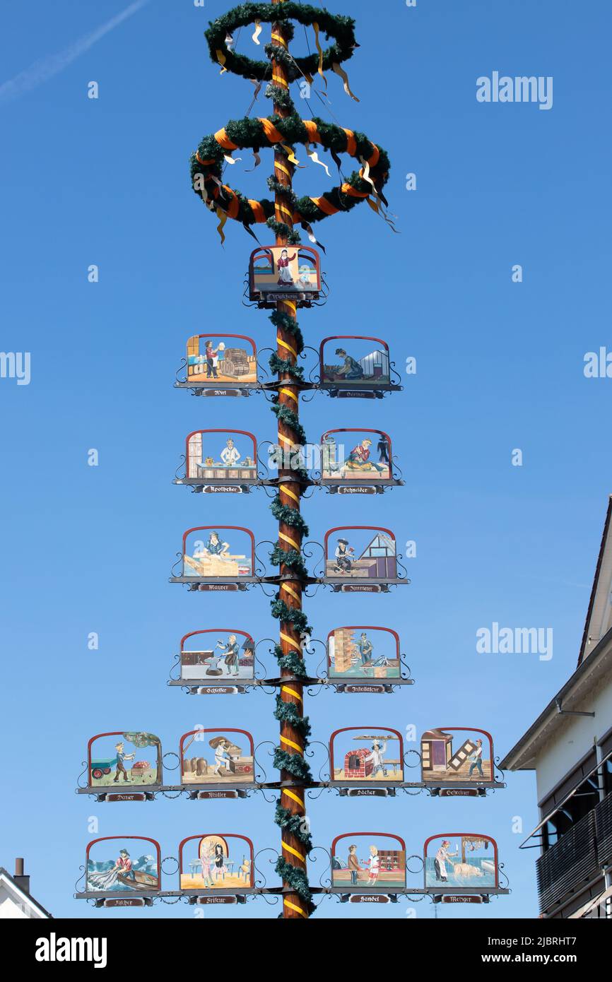Historical Maypole in the old town of Langenargen, Bavaria Germany ...