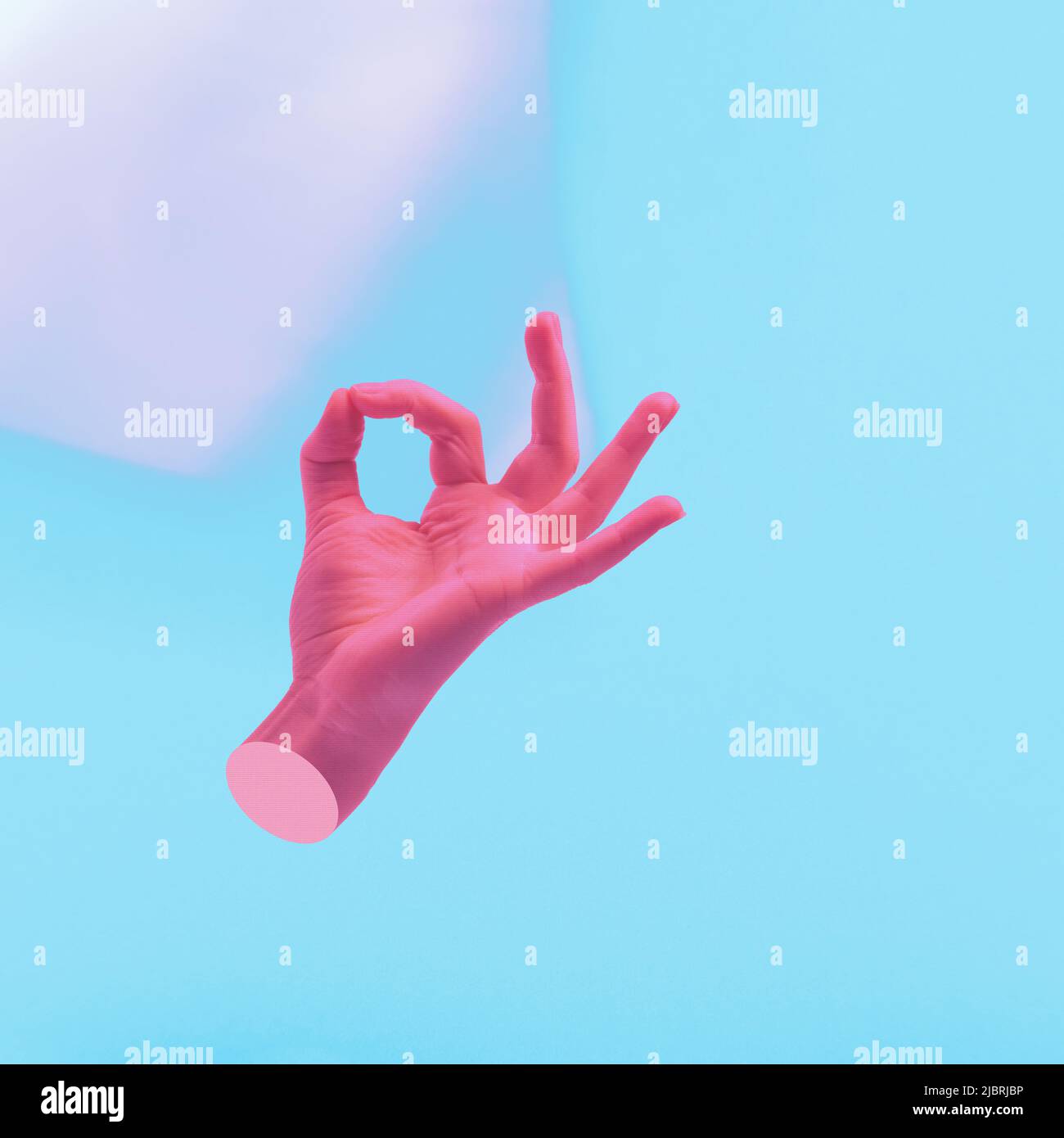 Female hand gesturing ok sing with fingers. Contemporary art collage ...