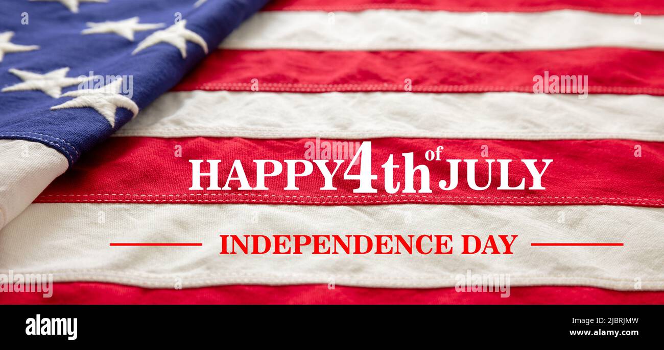 July fourth, HAPPY 4th of JULY, Independence day.Text on USA flag ...
