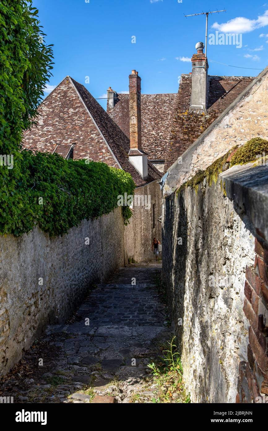 Provins, France - May 31, 2020: Street scene with old houses in the ...