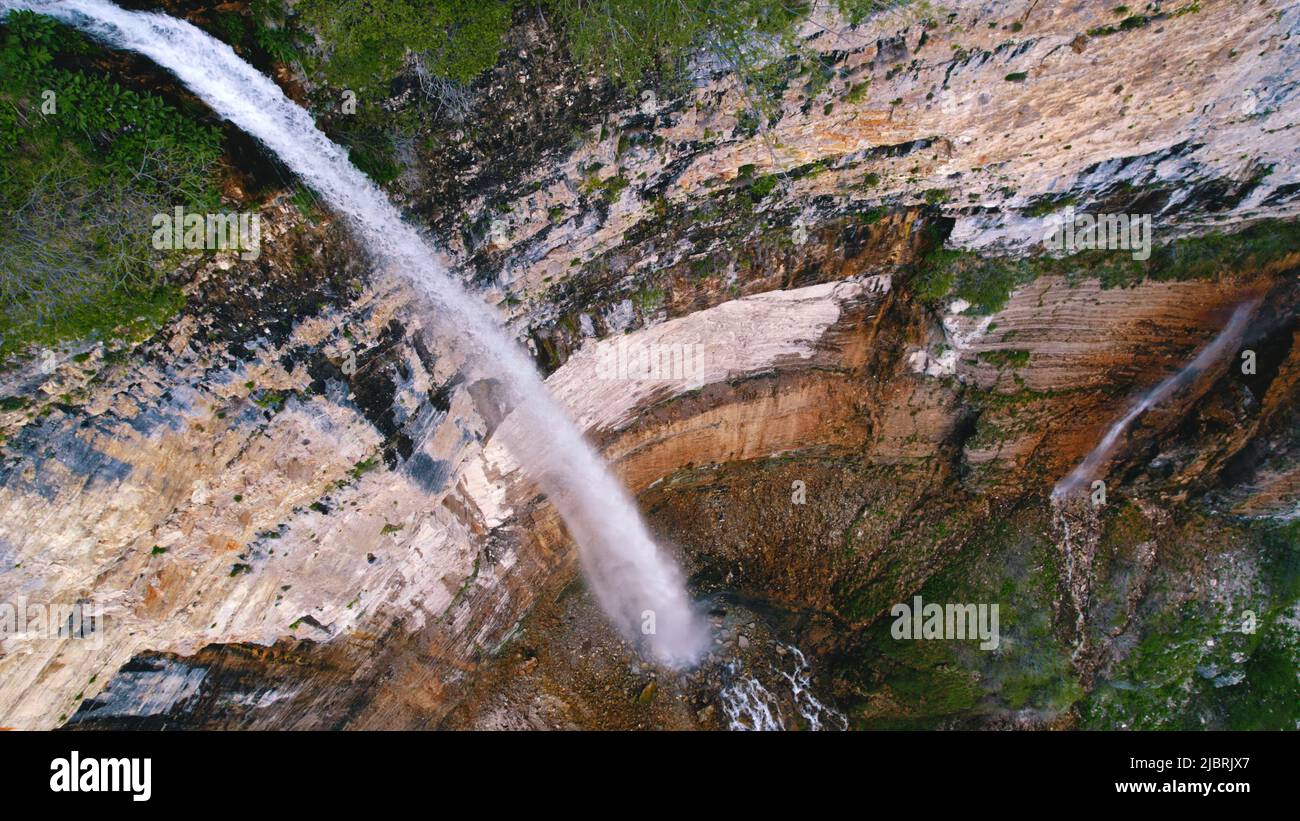 top down shot of a huge waterfall, aerial. High quality photo Stock ...