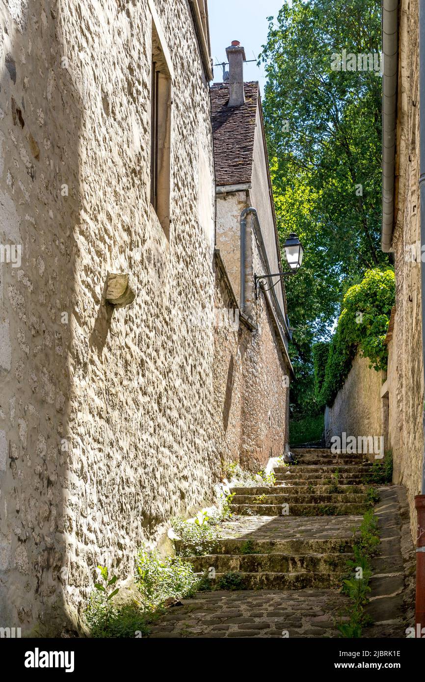 Provins, France - May 31, 2020: Street scene with old houses in the ...