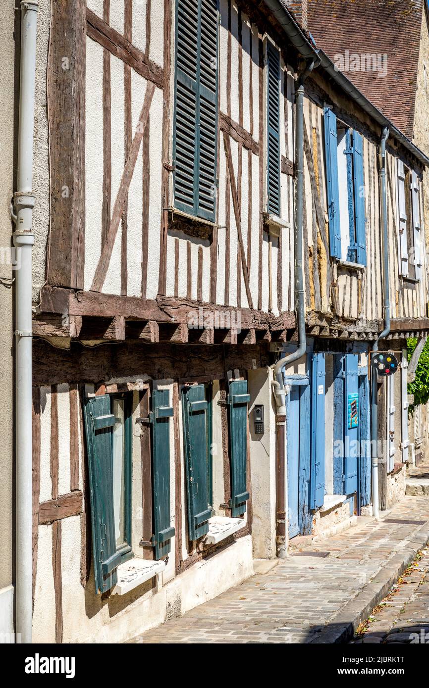 Provins, France - May 31, 2020: Street scene with old houses in the ...