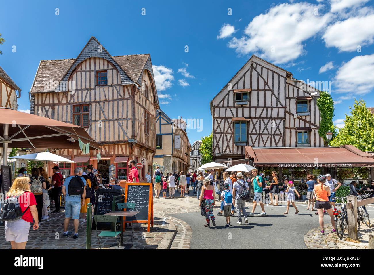 Provins, France - May 31, 2020: Street scene with old houses in the ...