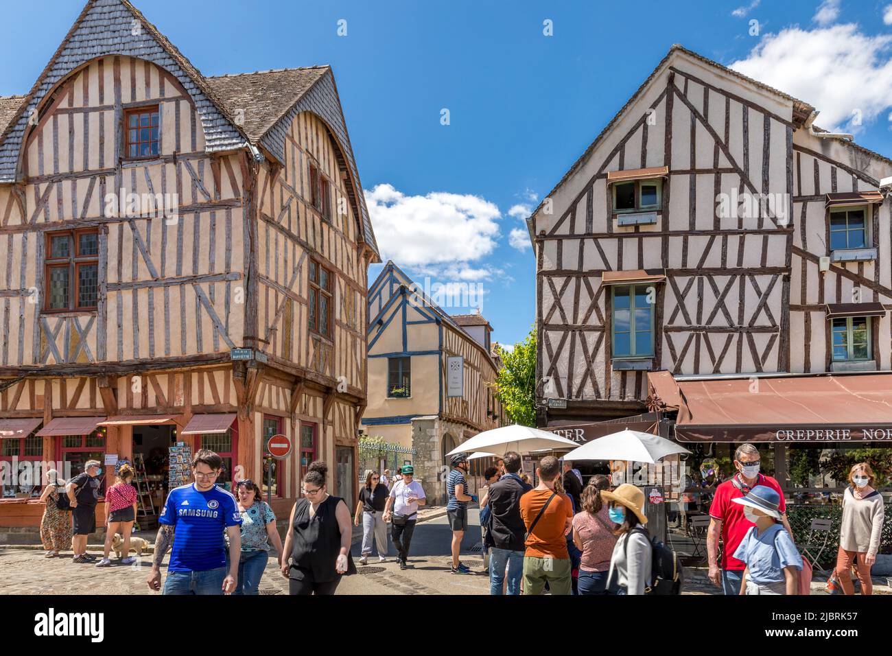 Provins, France - May 31, 2020: Street scene with old houses in the ...