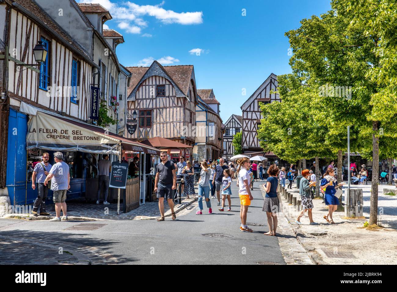 Provins, France - May 31, 2020: Street scene with old houses in the ...