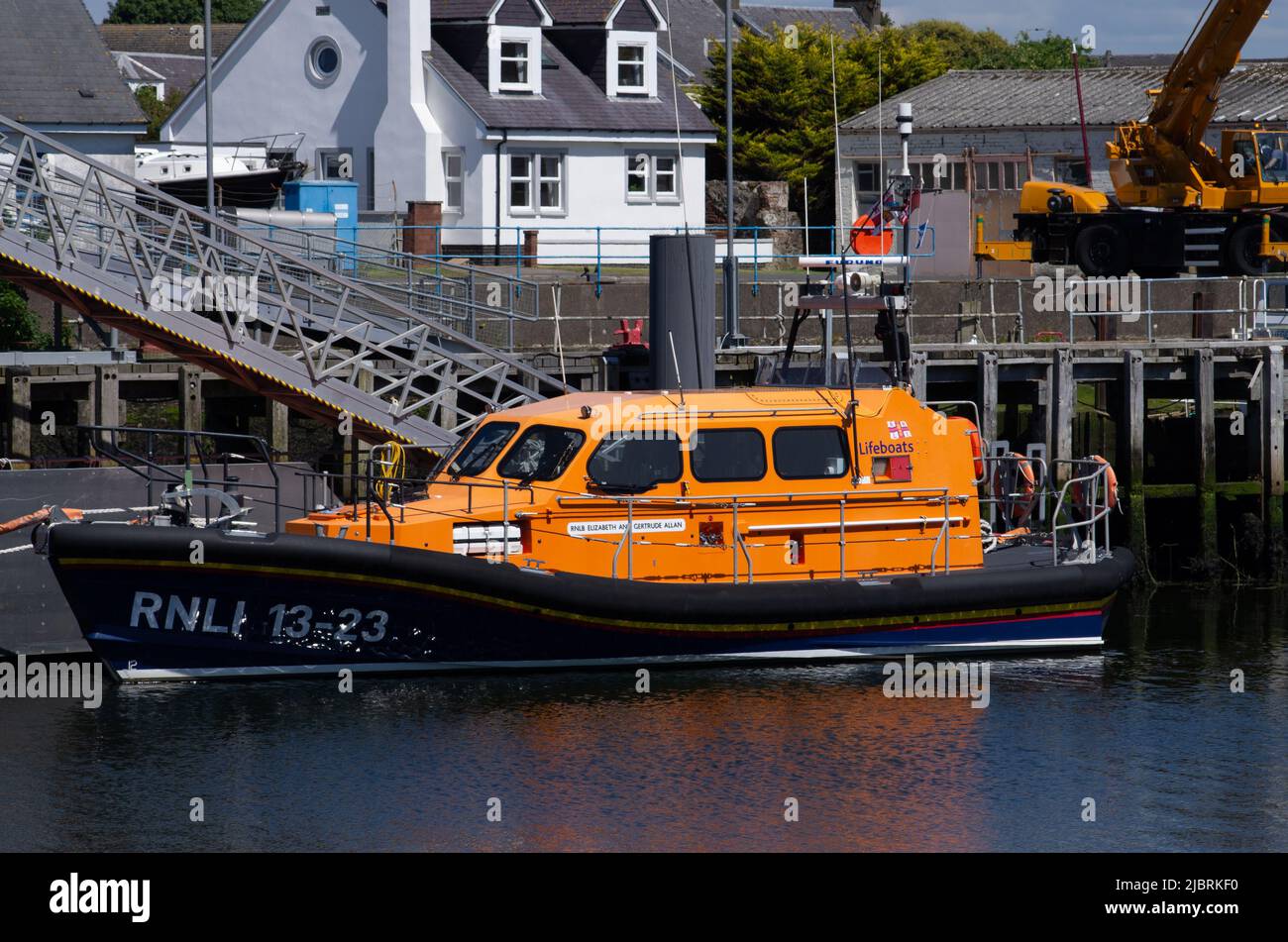 Lifeboat moored in Girvan Harbour, Scotland Stock Photo - Alamy