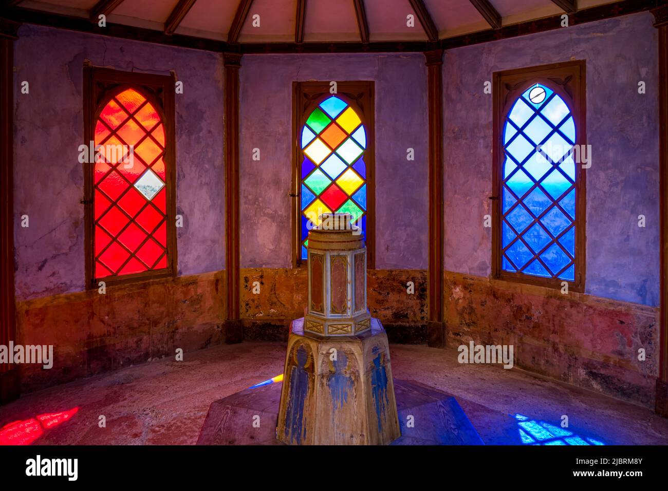 Color image of the inside of a colorful sunlit Pavilion with old arab ...
