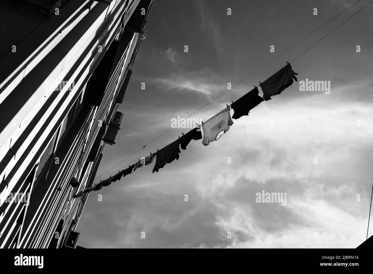 Wash clothes drying Black and White Stock Photos & Images - Alamy