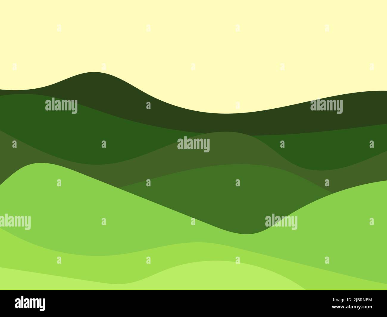 Landscape with green wavy hills in a minimalist style. Wavy meadows and ...