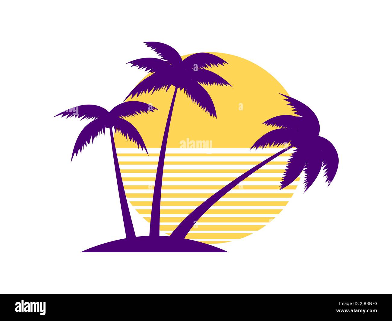 Palm trees on a sunset 80s retro sci-fi style isolated on white ...