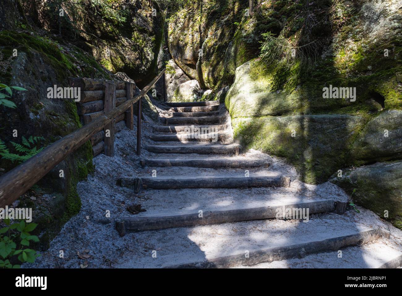 Tourist pathway between rock towers and walls in Adrspach Rocks, Czech ...
