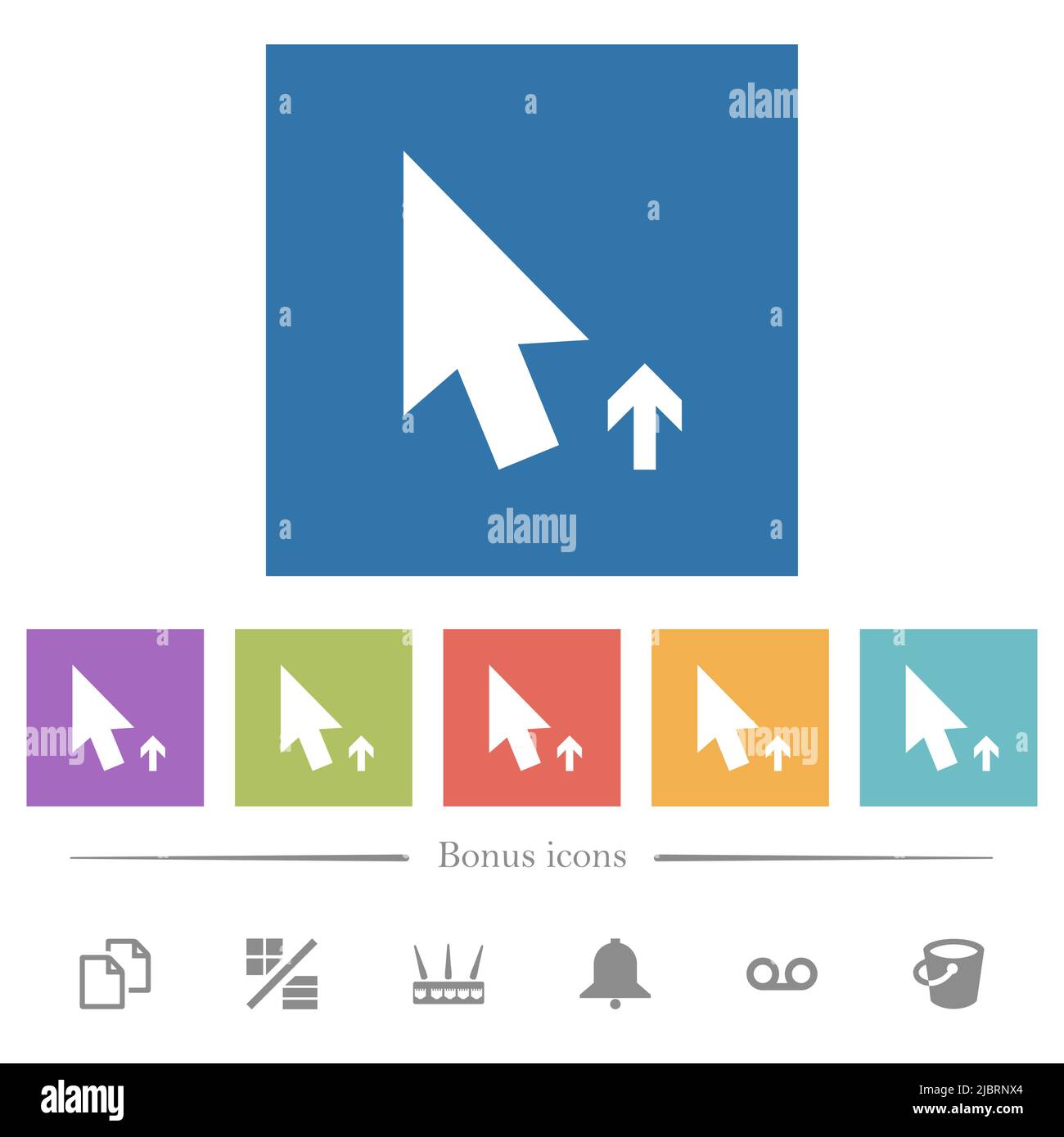 Arrow cursor up solid flat white icons in square backgrounds. 6 bonus ...